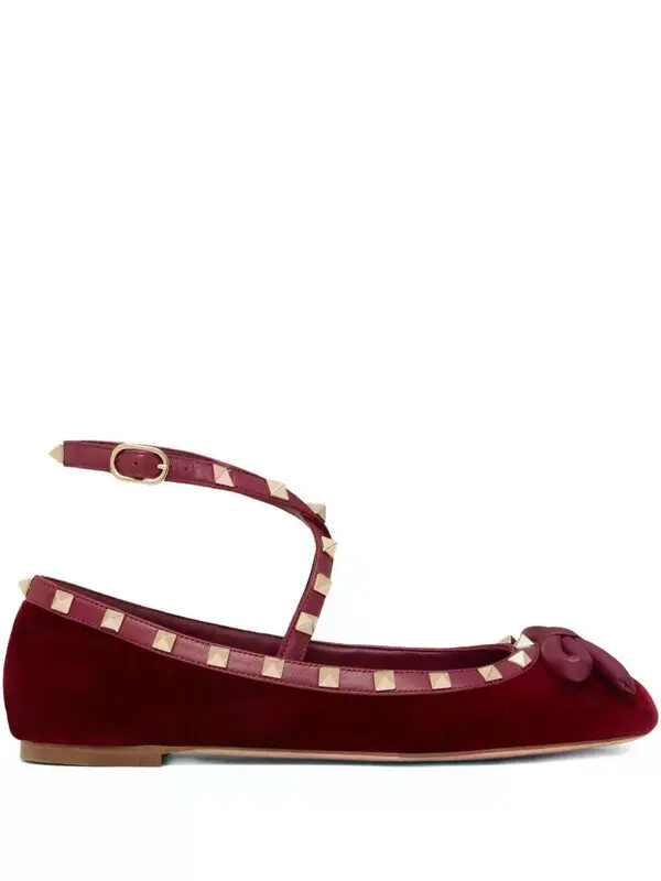 Valentino Garavani Rockstud Velvet Ballet Flats - Red