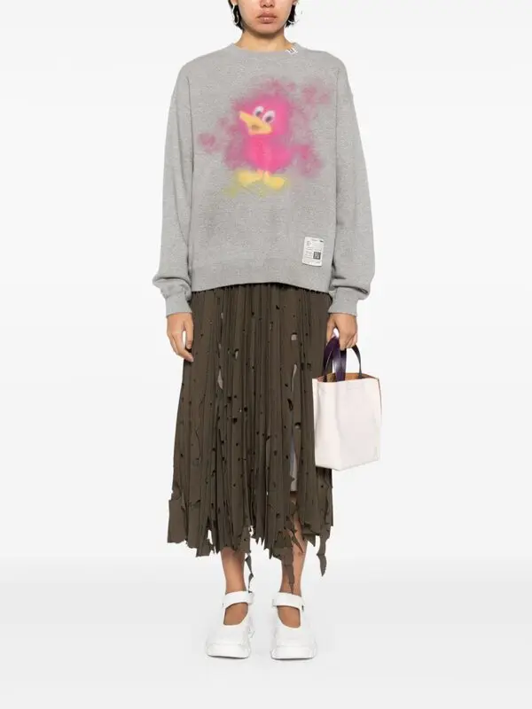 メゾンミハラヤスヒロ ｸﾞﾚｰ duck-print distressed sweatshirt 36 Maison MIHARA YASUHIRO - ディストレスト スエットシャツ グレー