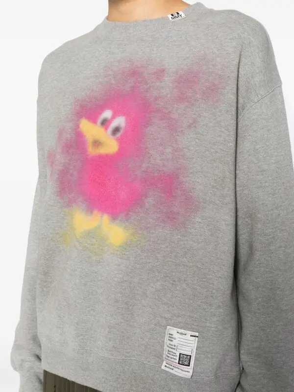 Mihara Yasuhiro Duck-Print Distressed Sweatshirt - Grey | Editorialist