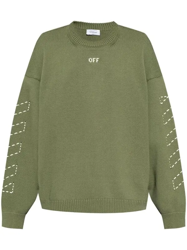 Off-White Embroidered-logo Knitted Jumper - Green