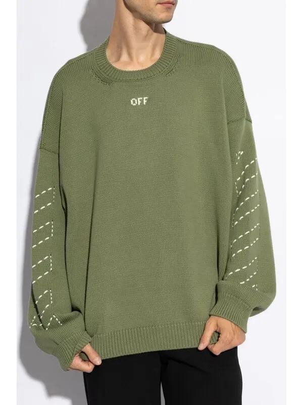 Off-White Embroidered-logo Knitted Jumper - Green
