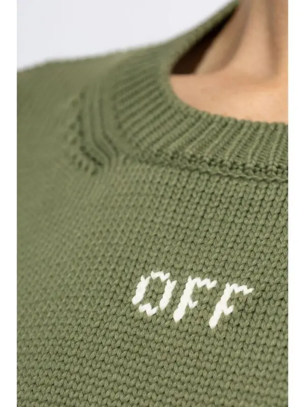 Off-White Embroidered-logo Knitted Jumper - Green