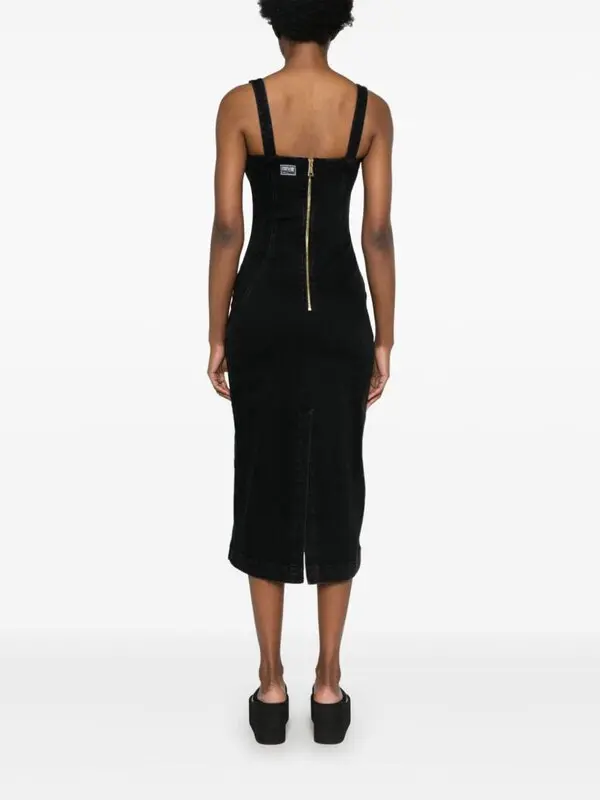 Versace Buckled-belt Denim Midi Dress - Black