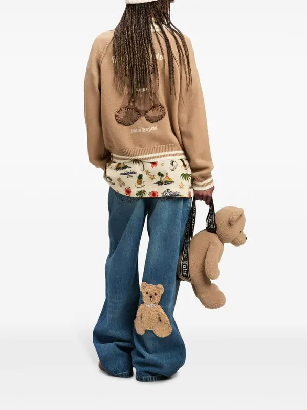 Palm Angels Bear Appliqué Wide Leg Jeans