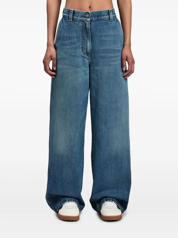 Palm Angels Bear Appliqué Wide Leg Jeans