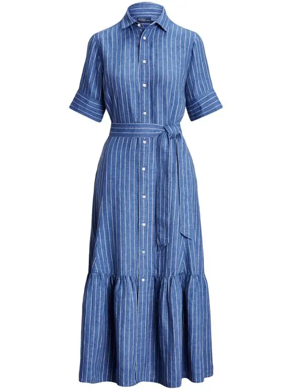 chinese dress ladies Shoreline Muse Linen-Blend Stripe Midi Dress  Impressions Online Boutique