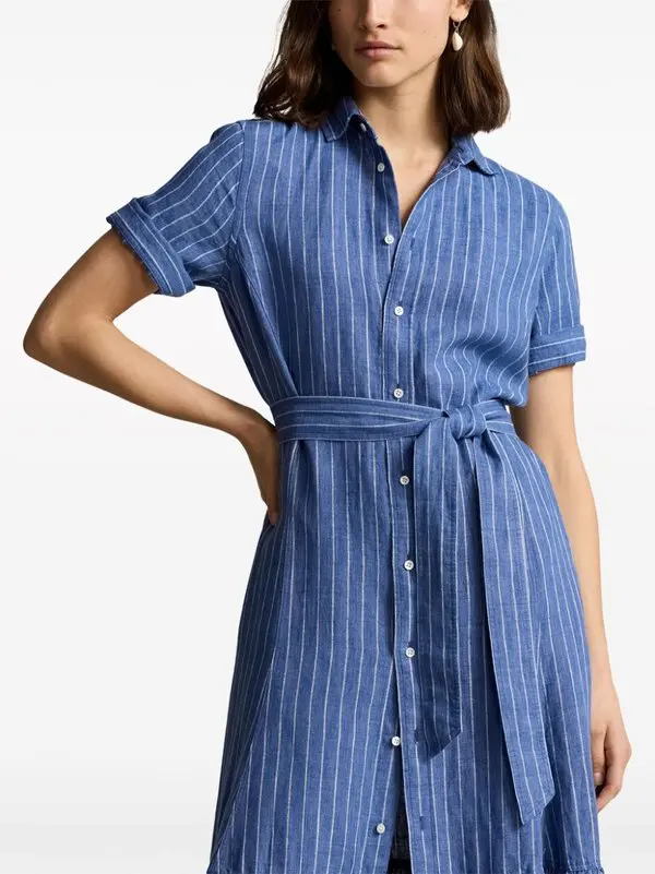 Ralph Lauren Linen Stripe Shirt Dress - Blue | Editorialist