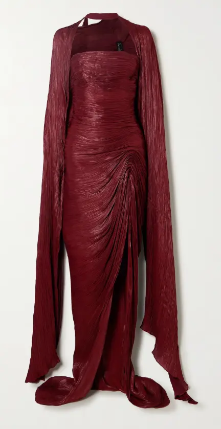 Unknown Marmar Halim Strapless Plissé Silk-satin Gown With Cape