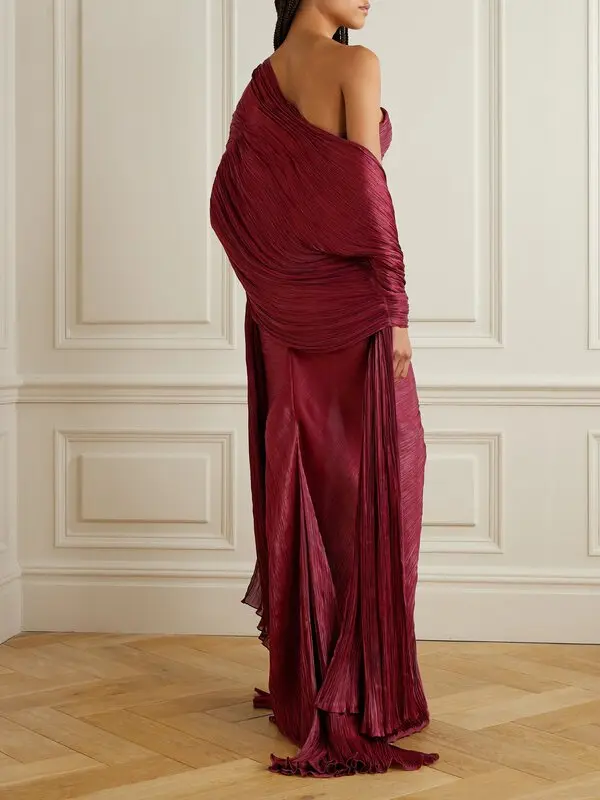 Unknown Marmar Halim Strapless Plissé Silk-satin Gown With Cape