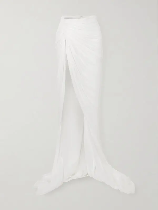 MARMAR HALIM Gathered Plissé Silk-satin Maxi Skirt