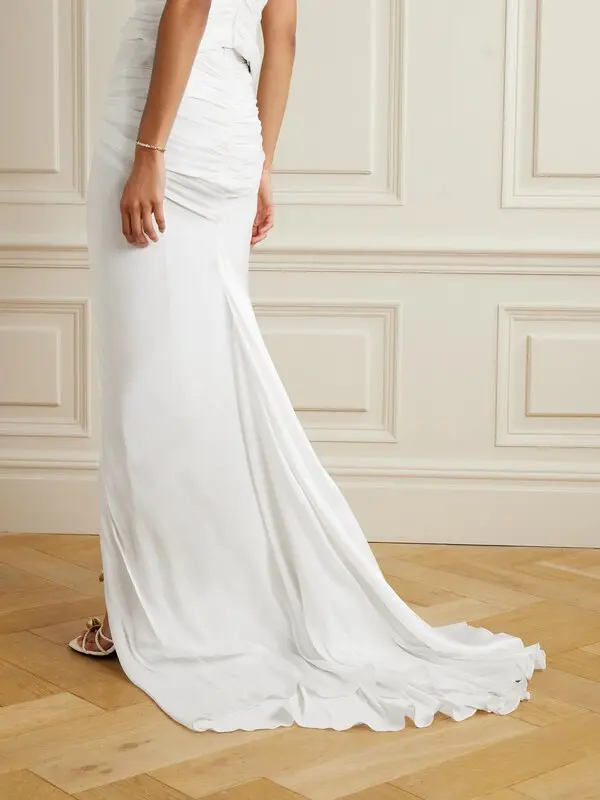 MARMAR HALIM Gathered Plissé Silk-satin Maxi Skirt