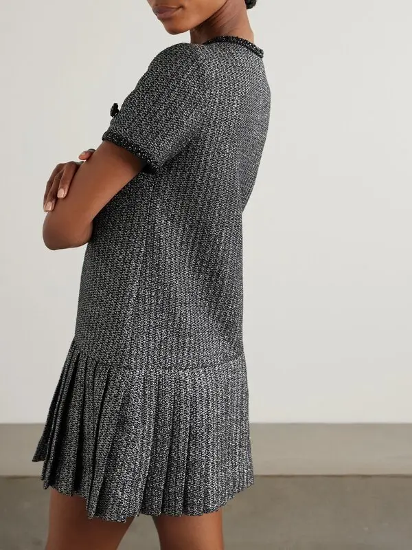 Self-Portrait Embellished Pleated Metallic Boucl Mini Dress In Black - 50%  Off | Editorialist