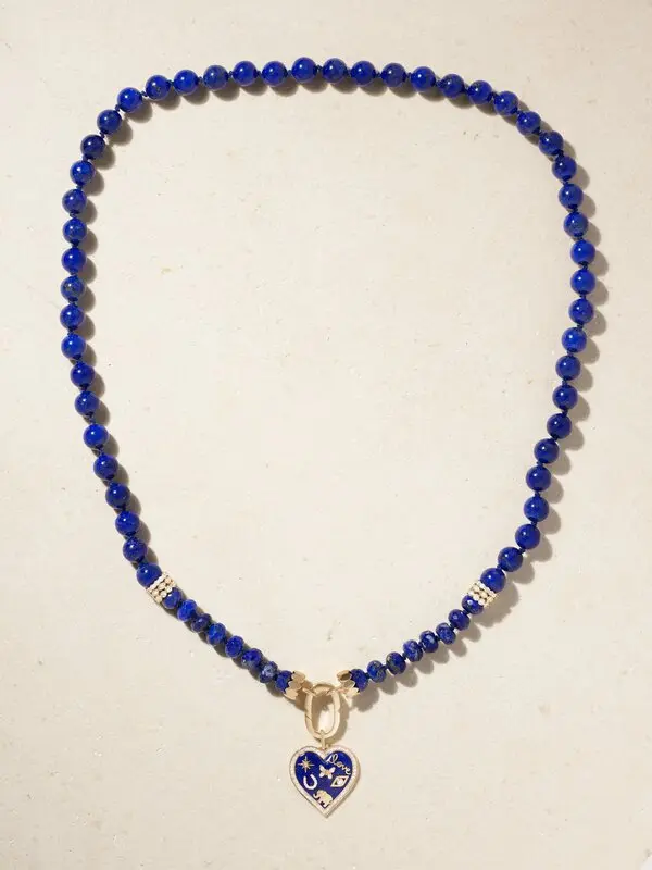SYDNEY EVAN Icon Heart 14-karat Gold, Lapis Lazuli And Diamond Necklace - Blue