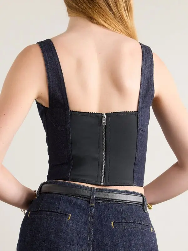 Dolce & Gabbana Picot-trimmed Denim Bustier Top