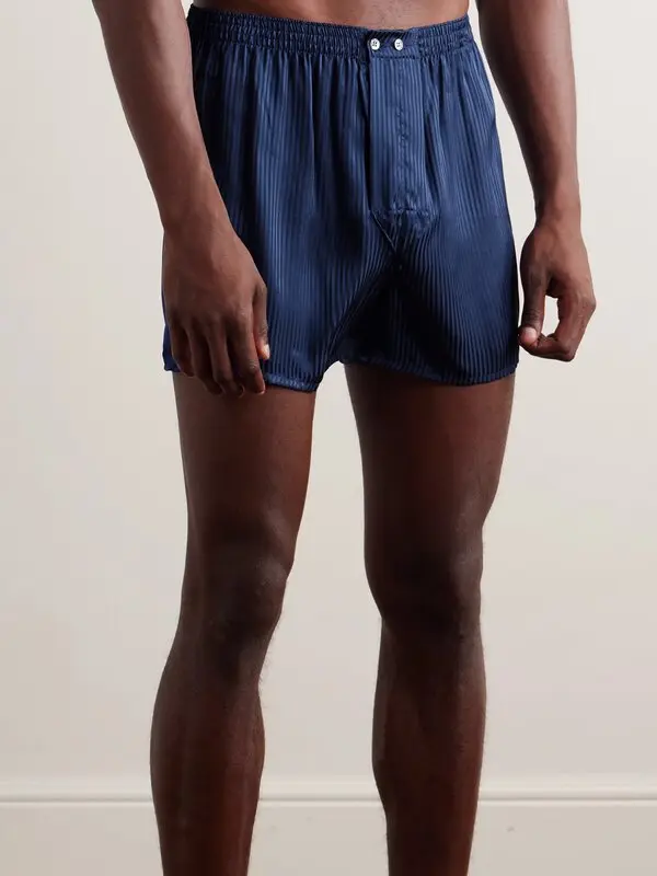 Derek Rose Woburn 8 Striped Silk-satin Boxer Shorts - Blue