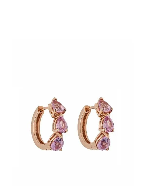 JEWELS AFICIONADO 18kt Rose Gold Sapphire Huggie Hoop Earrings - Pink