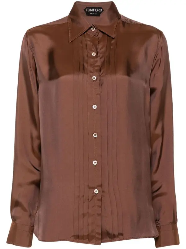 TOM FORD Plissé-details Twill-weave Shirt - Brown