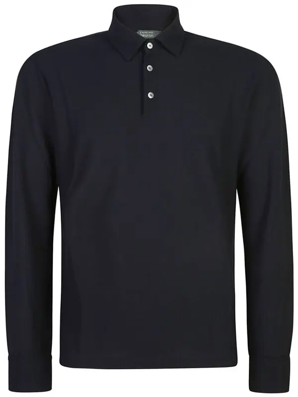 ZANONE Long-sleeved Cotton Polo Shirt - Black