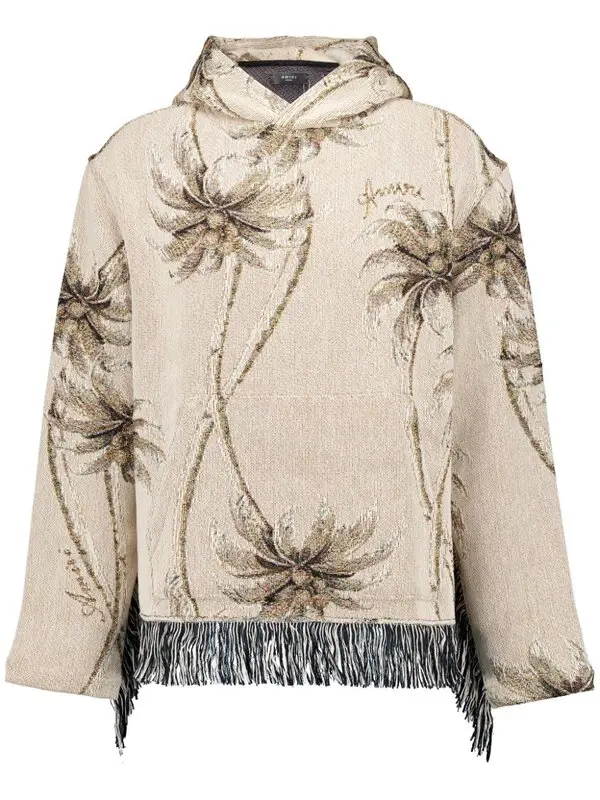 Amiri Palm Graphic Print Hoodie With Fringe Detailing