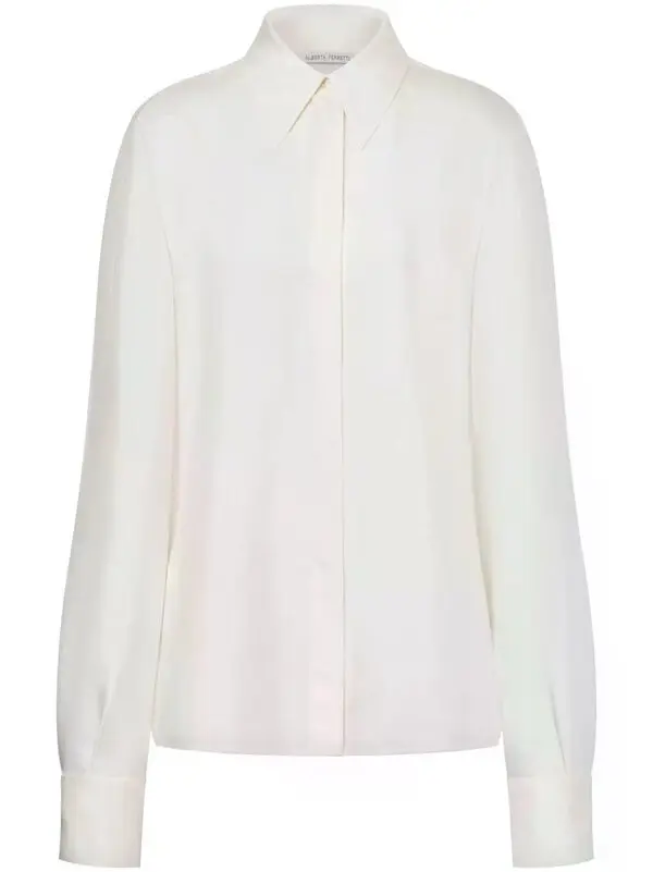 Alberta Ferretti Pointed-collar Silk Shirt - Neutrals
