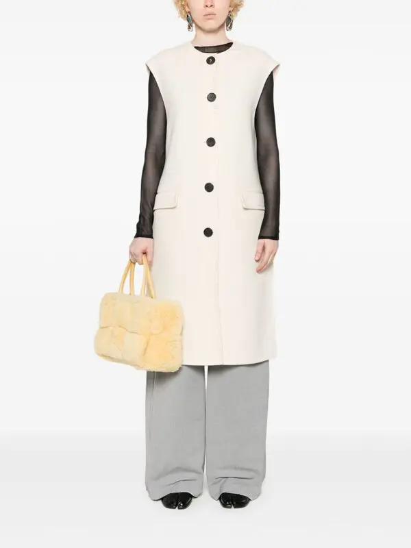 Marni Logo-embroidered Sleeveless Coat - Neutrals