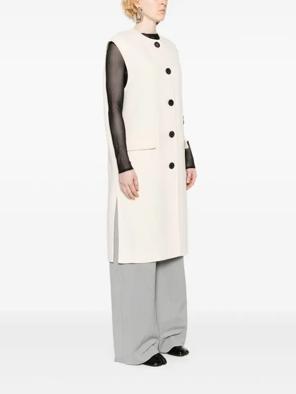Marni Logo-embroidered Sleeveless Coat - Neutrals