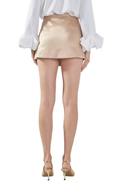 Endless Rose Faux Wrap Satin Skort - Beige