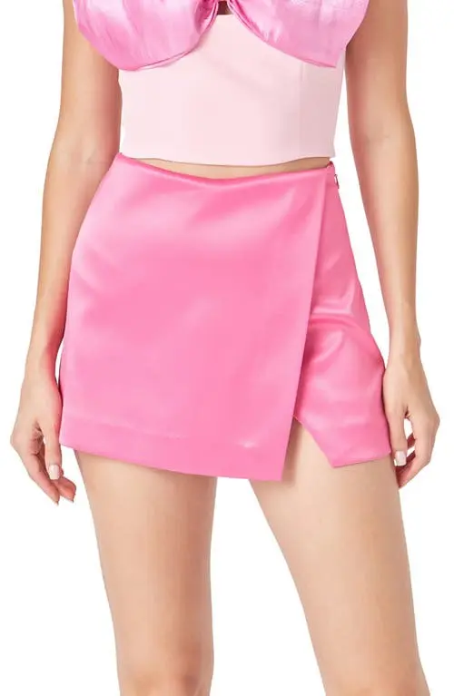 Endless Rose Faux Wrap Satin Skort - Pink