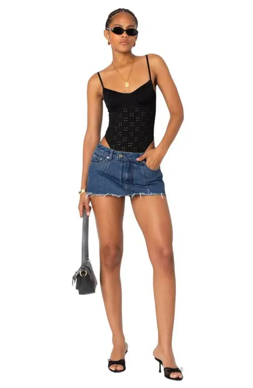 EDIKTED Raven Eyelet Embroidered Bodysuit