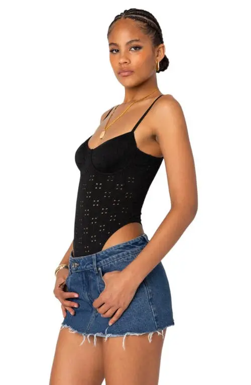 EDIKTED Raven Eyelet Embroidered Bodysuit