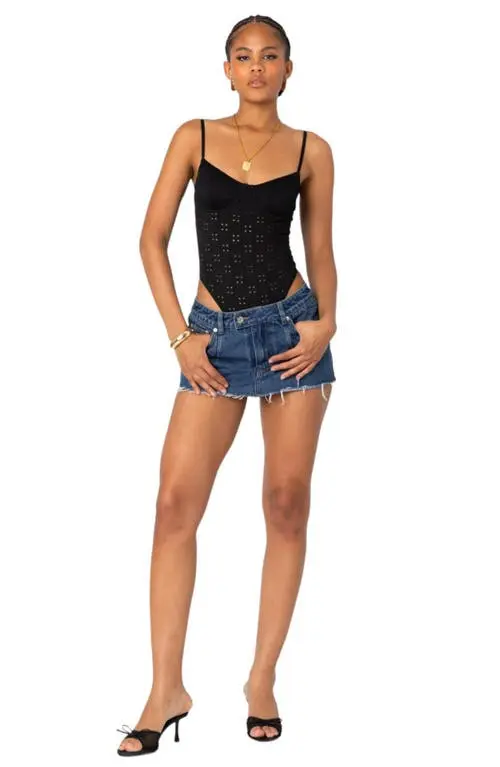 EDIKTED Raven Eyelet Embroidered Bodysuit