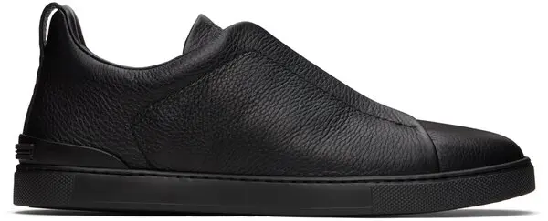 Zegna Black Deerskin Triple Stitch Sneakers
