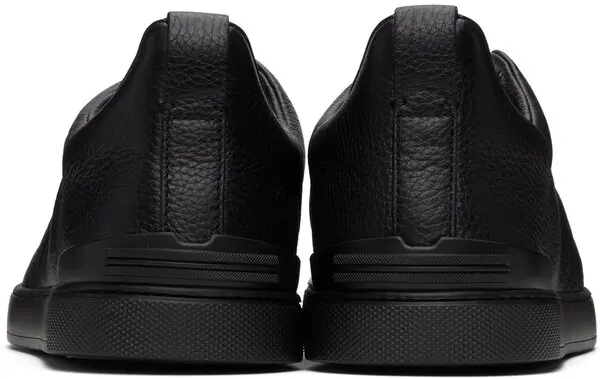 Zegna Black Deerskin Triple Stitch Sneakers