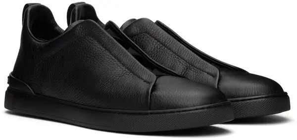 Zegna Black Deerskin Triple Stitch Sneakers