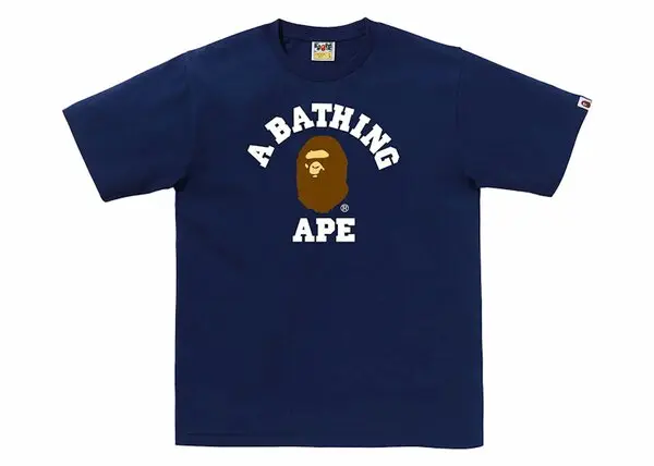 A BATHING APE College Tee Shirt - Navy Blue