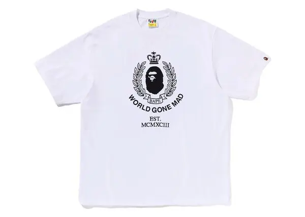 A BATHING APE Crest College Logo Relaxed Fit Tee Shirt - White