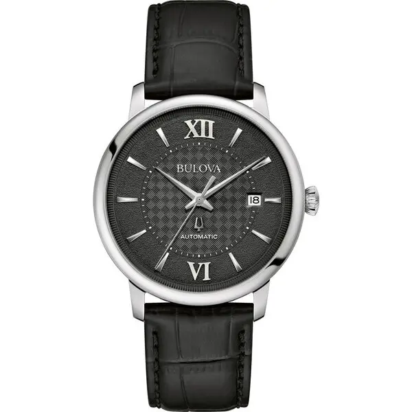Bulova Hudson Leather Strap Watch - Silverone