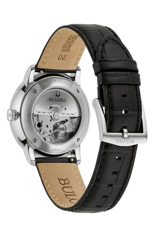 Bulova Hudson Leather Strap Watch - Silverone