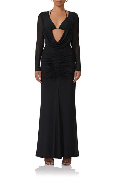 Afrm Orla Bralette Long Sleeve Maxi Dress In Noir - 40% Off | Editorialist