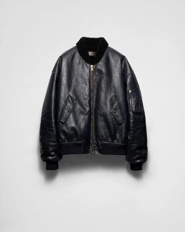 Prada Nappa Leather And Shearling Oversized Bomber Jacket