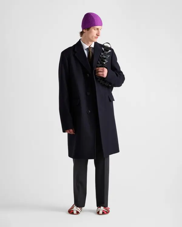 PRADA ネイビー ウール ピーコート Prada Single-Breasted Wool Coat - Navy | Editorialist