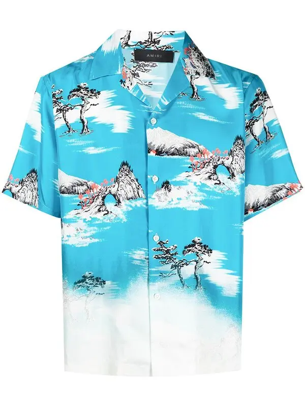 Amiri Faded Aloha Silk Shirt - Cyan Blue