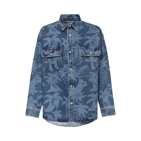 Palm Angels Palmity Laser Print Denim Shirt 'light - Blue