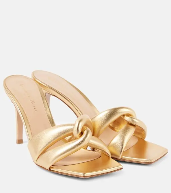 GIANVITO ROSSI Amour 85 Metallic Leather Mules - Gold