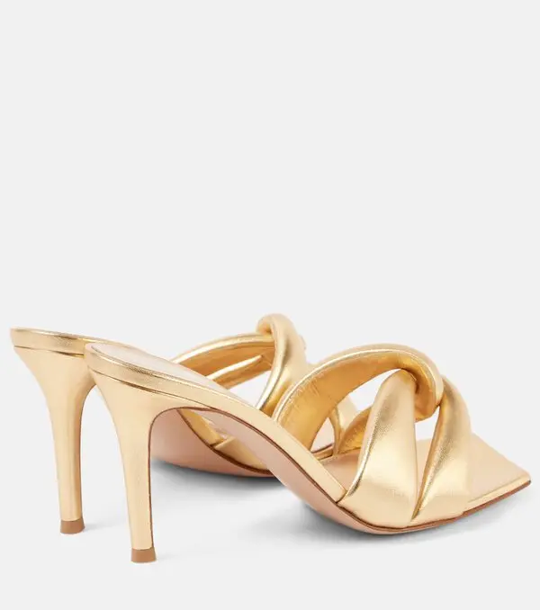 GIANVITO ROSSI Amour 85 Metallic Leather Mules - Gold