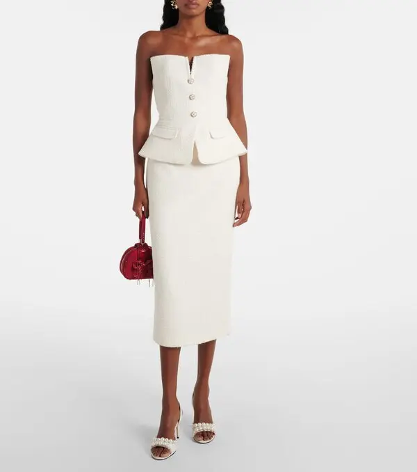 SELF-PORTRAIT Bridal Sequinned Bouclé Midi Dress