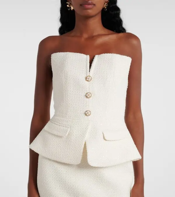 SELF-PORTRAIT Bridal Sequinned Bouclé Midi Dress
