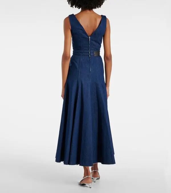 Erdem Printed Floral Denim Midi Dress