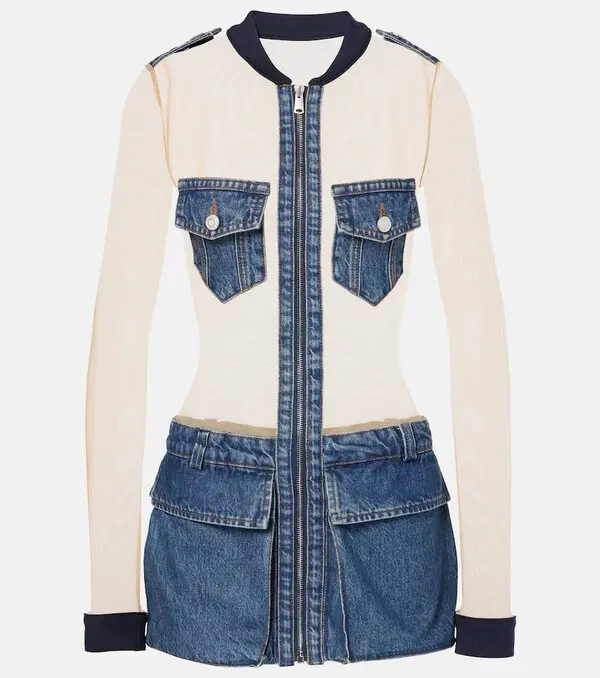 Coperni Illusion Tulle And Denim Minidress - Beige