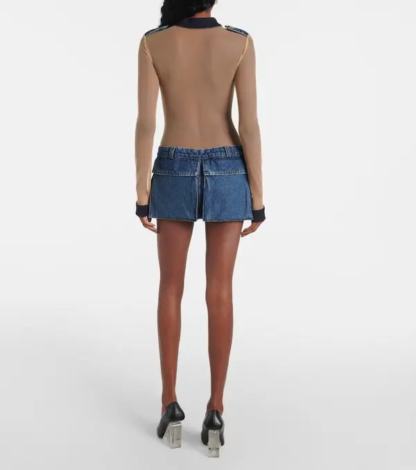 Coperni Illusion Tulle And Denim Minidress - Beige